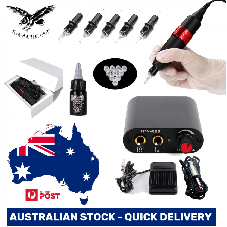 Complete Tattoo Kit Rotary Pen Machine Ink PowerSupply Pedal Needles ...